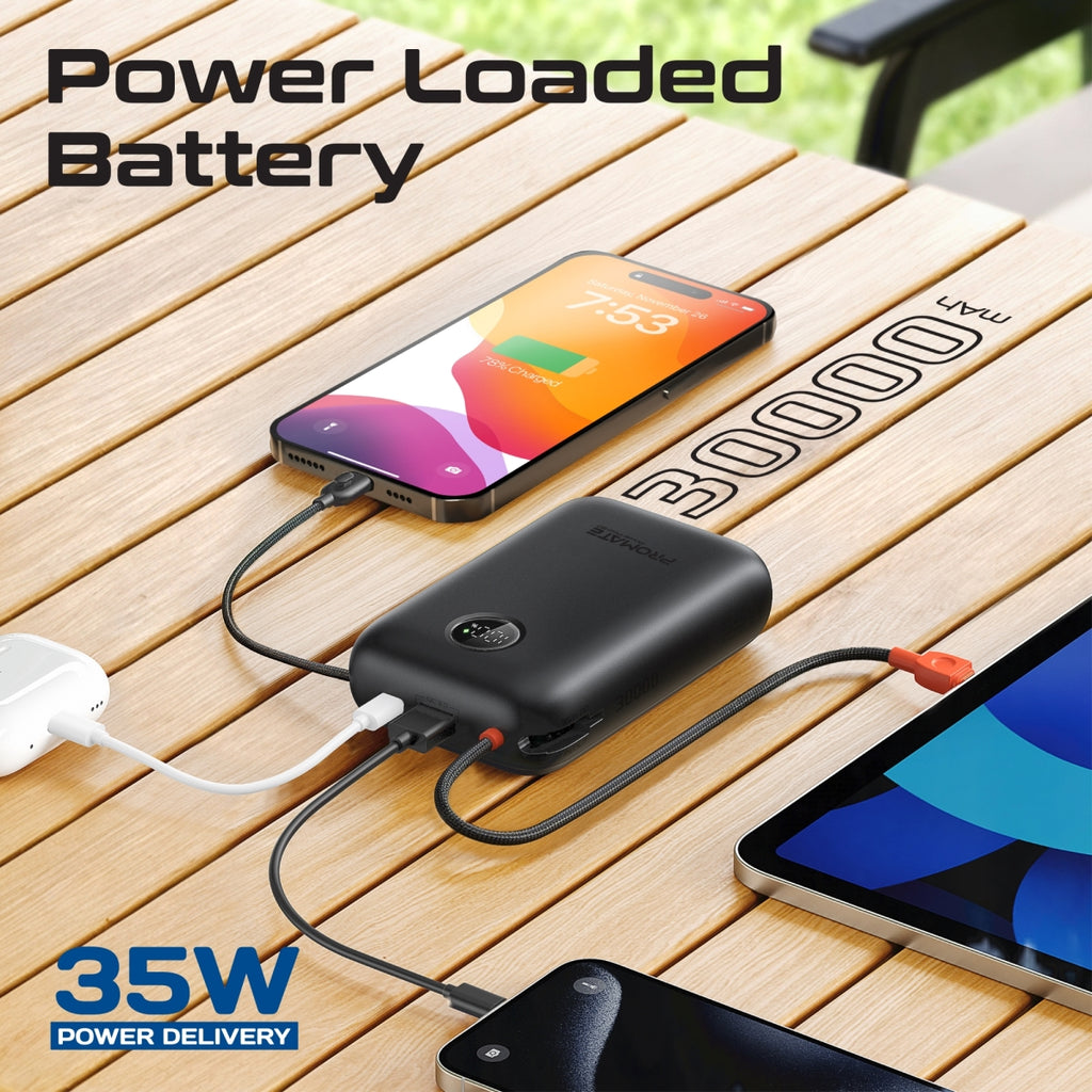 30000mAh Compact Power Bank with Built-In USB-C & Lightning Cable ...