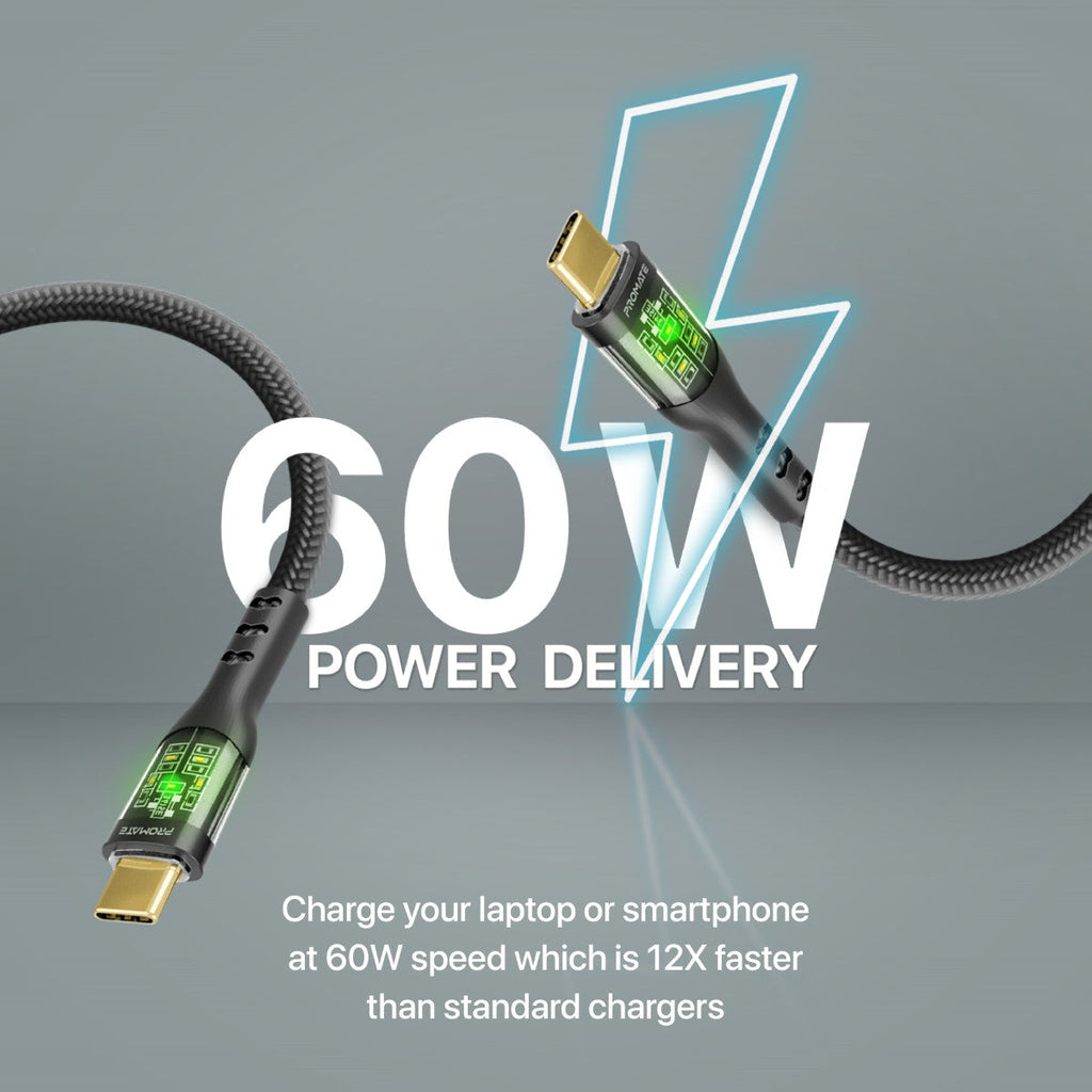 60W Power Delivery Ultra-Fast USB-C Cable with Transparent Shells ...