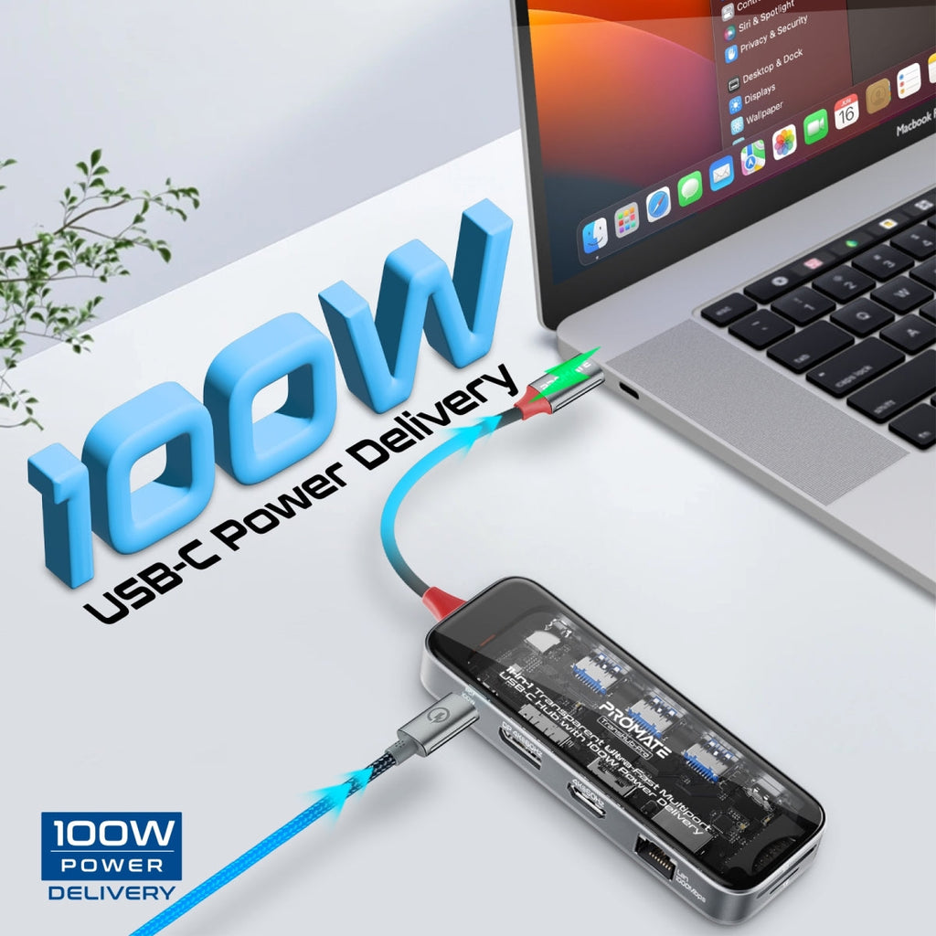 11-in-1 Transparent Ultra-Fast Multiport USB-C Hub with 100W Power Del ...